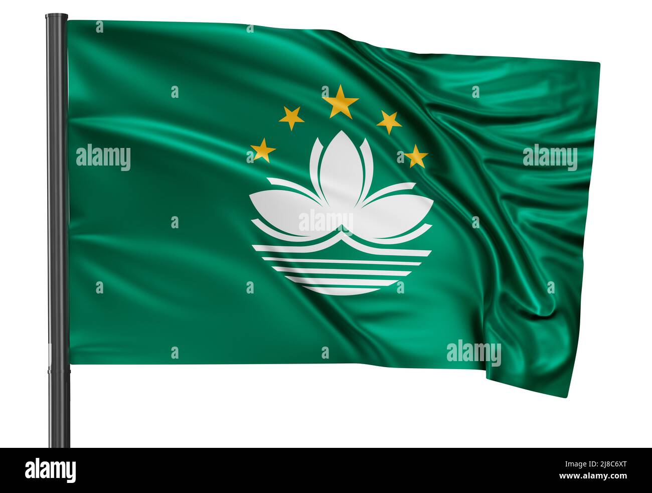 Macau national flag waving in the wind. Isolated on white background 3D ...