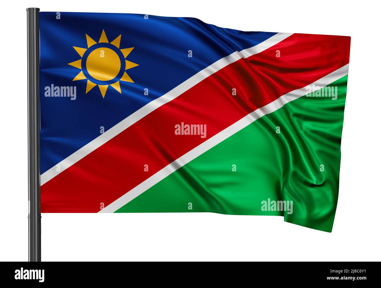 Namibia national flag waving in the wind. Isolated on white background ...