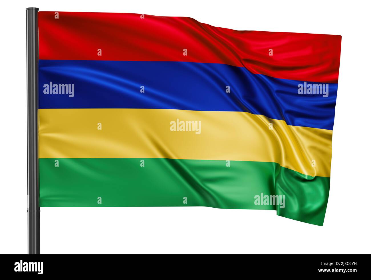 Mauritius national flag waving in the wind. Isolated on white ...