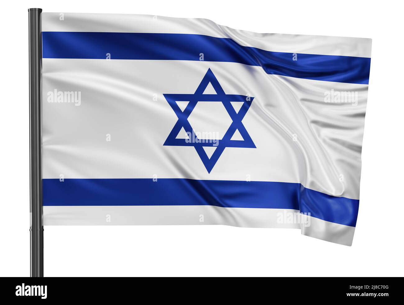 Israel national flag waving in the wind. Isolated on white background ...