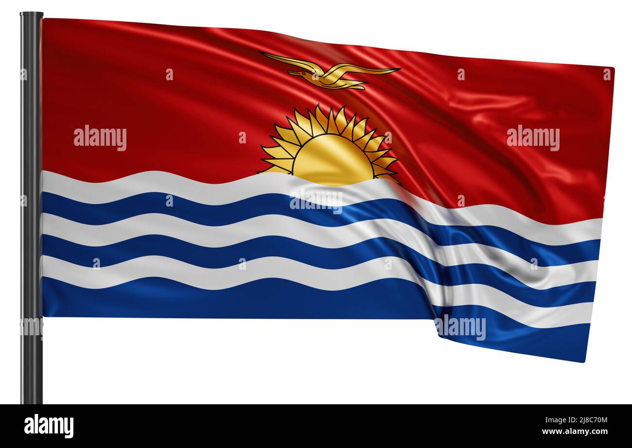 Kiribati national flag waving in the wind. Isolated on white background ...
