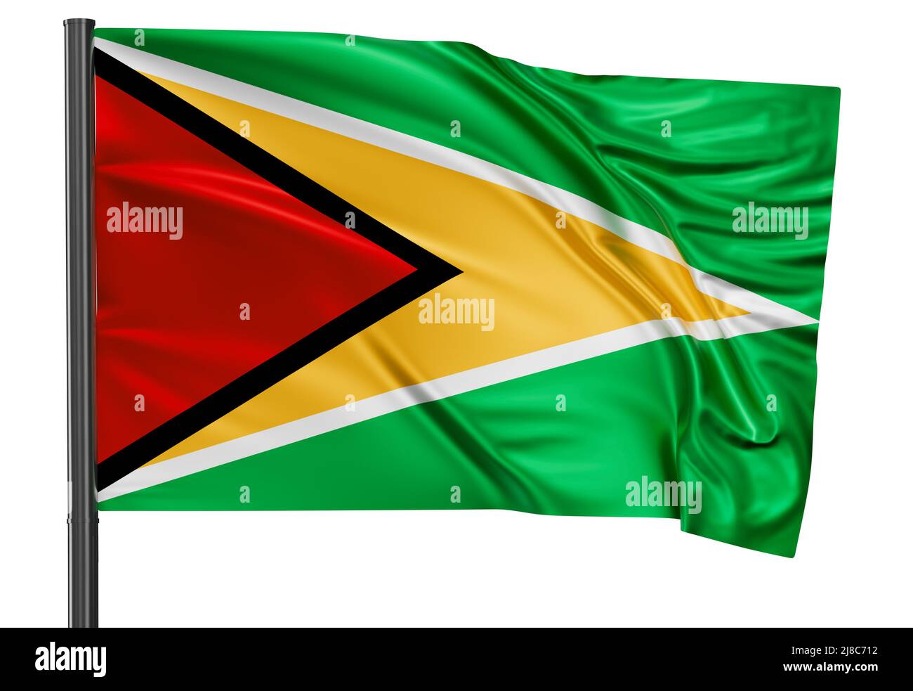 Guyana national flag waving in the wind. Isolated on white background 3D illustration Stock ...
