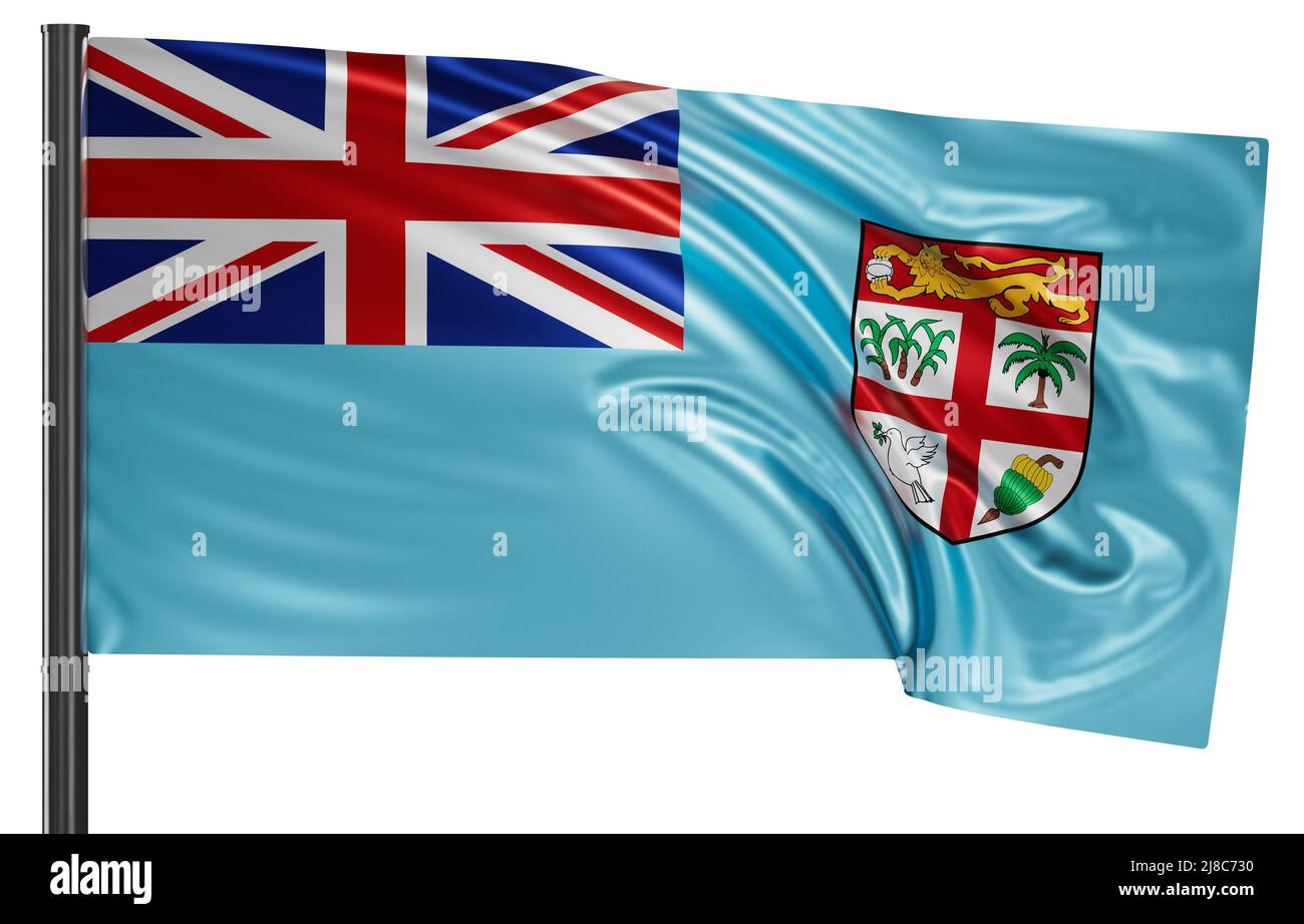 Fiji national flag waving in the wind. Isolated on white background 3D illustration Stock Photo ...