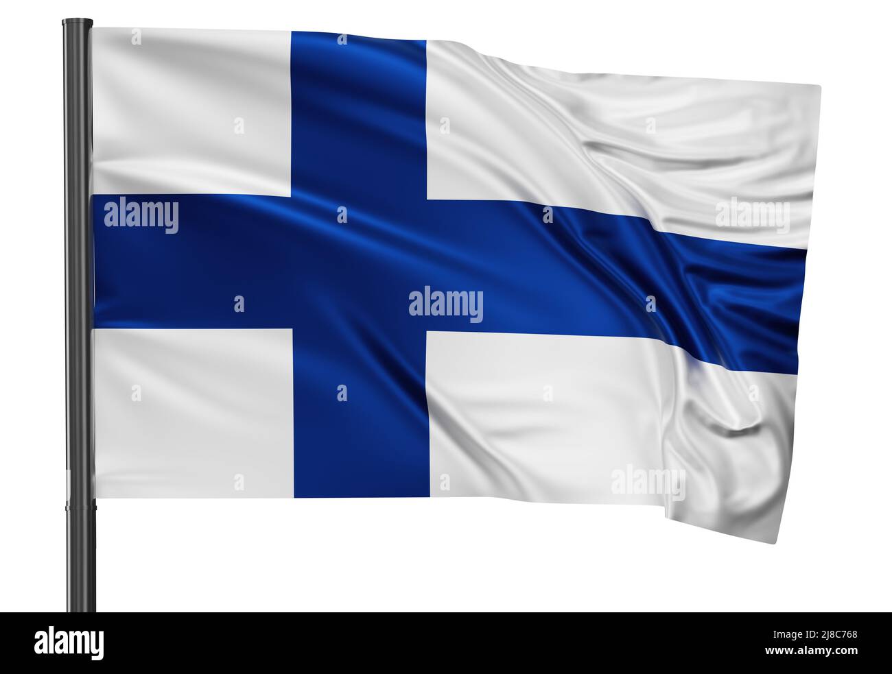 Finland national flag waving in the wind. Isolated on white background ...