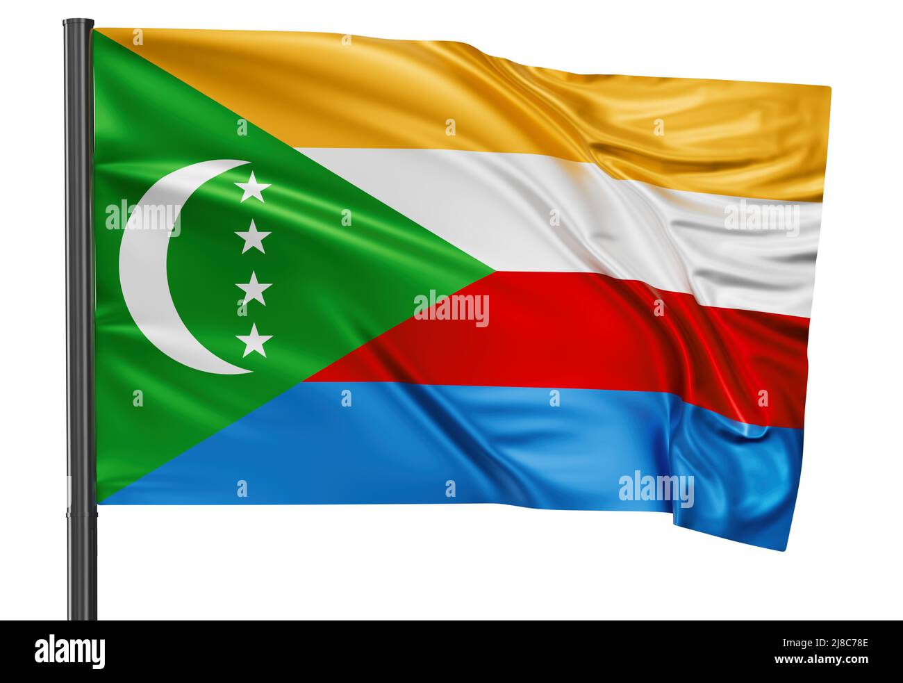Comoros national flag waving in the wind. Isolated on white background ...