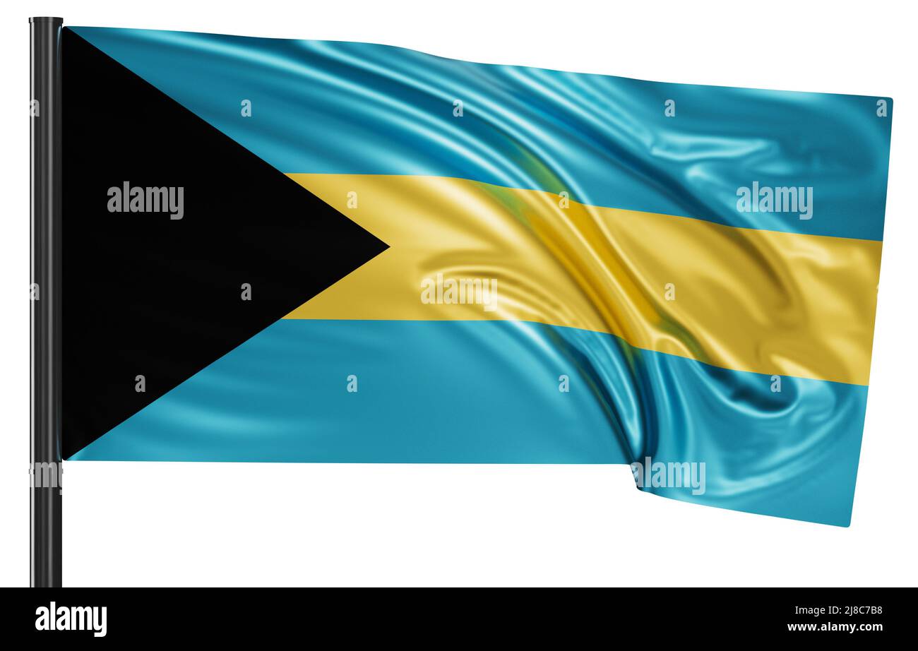 Bahamas national flag waving in the wind. Isolated on white background ...
