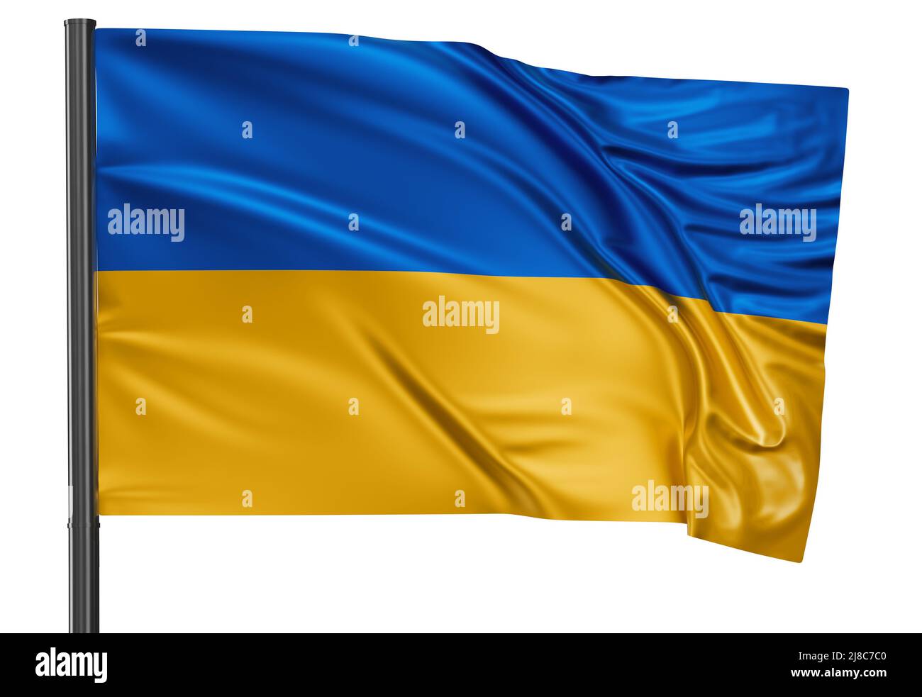 Ukraine National Flag Waving In The Wind Isolated On White Background