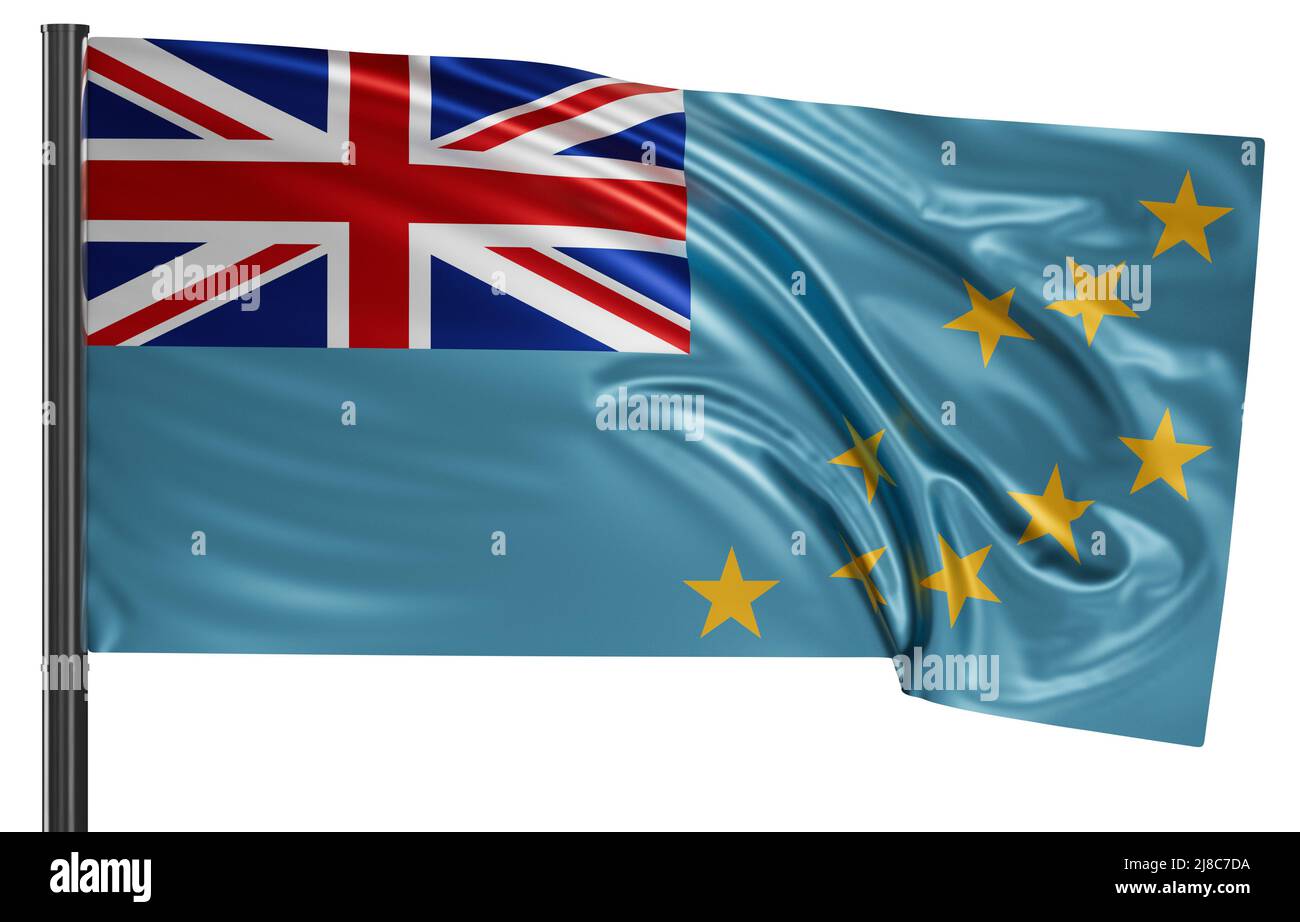 Tuvalu national flag waving in the wind. Isolated on white background ...