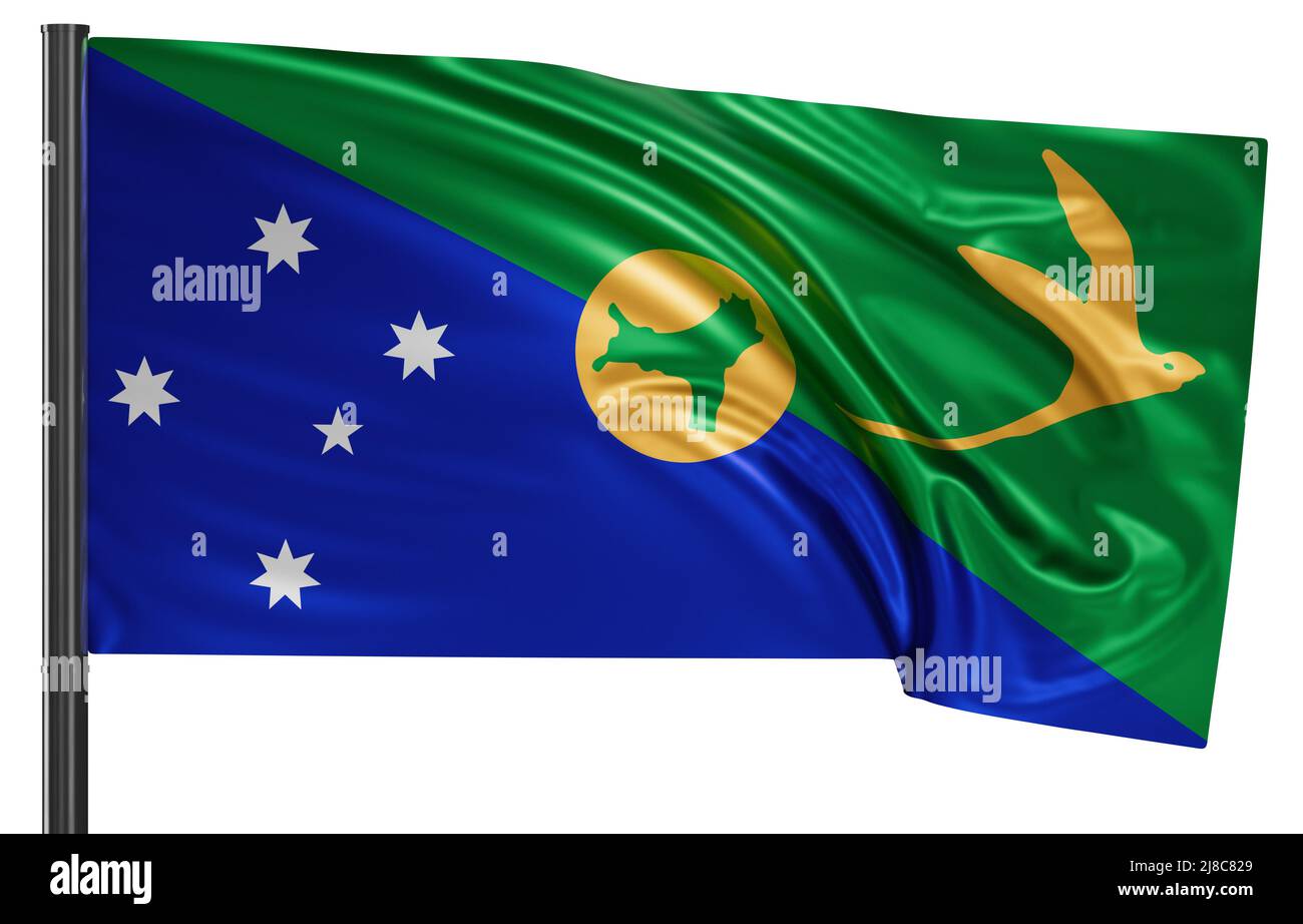 Christmas Island national flag waving in the wind. Isolated on white ...
