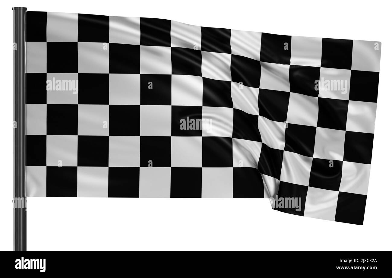 Checkered Racer flag waving in the wind. Isolated on white background ...