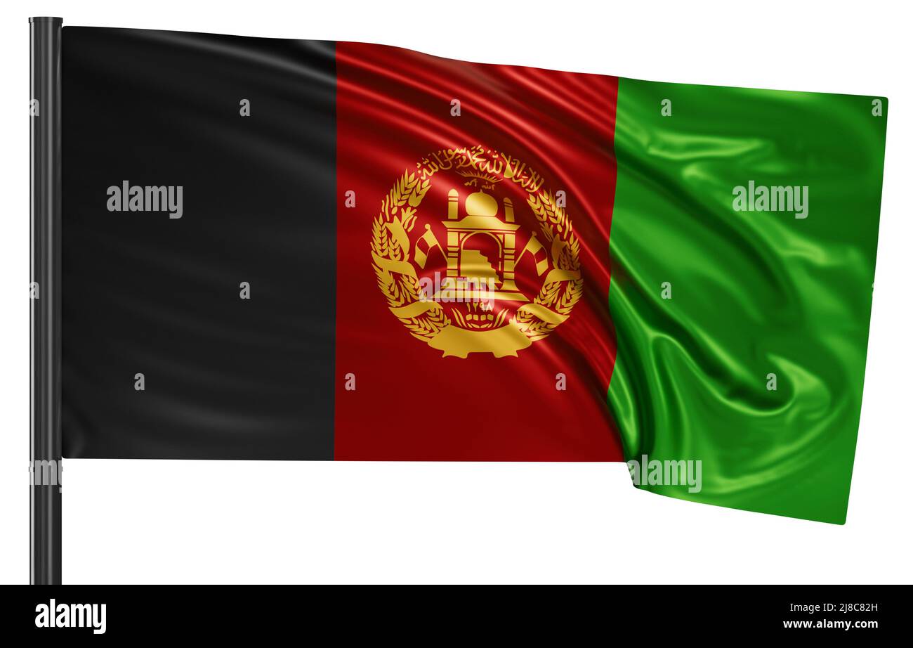 Afghanistan national flag waving in the wind. Isolated on white ...
