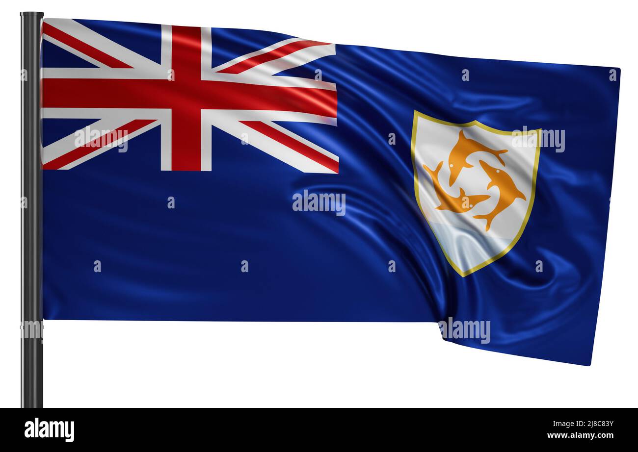 Anguilla national flag waving in the wind. Isolated on white background ...