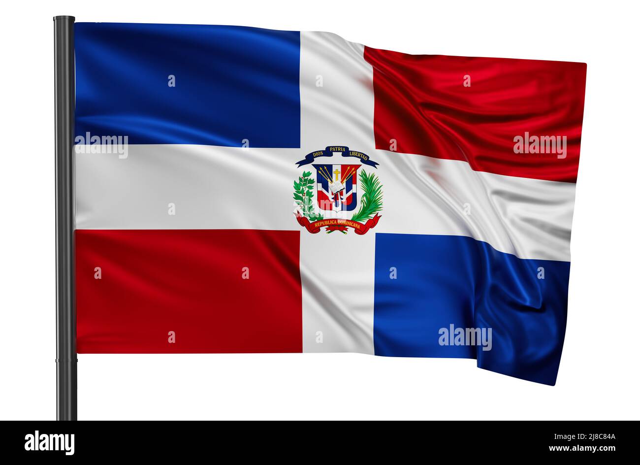 Dominican Republic national flag waving in the wind. Isolated on white ...