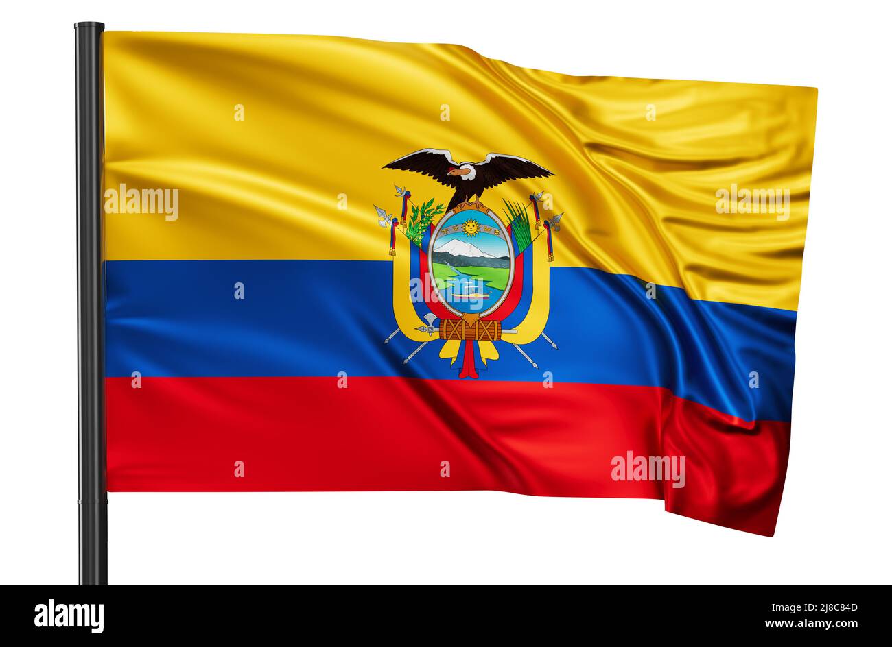Ecuador national flag waving in the wind. Isolated on white background ...
