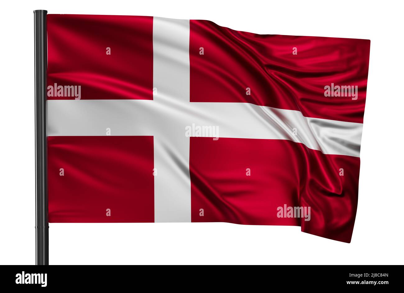 Denmark national flag waving in the wind. Isolated on white background ...