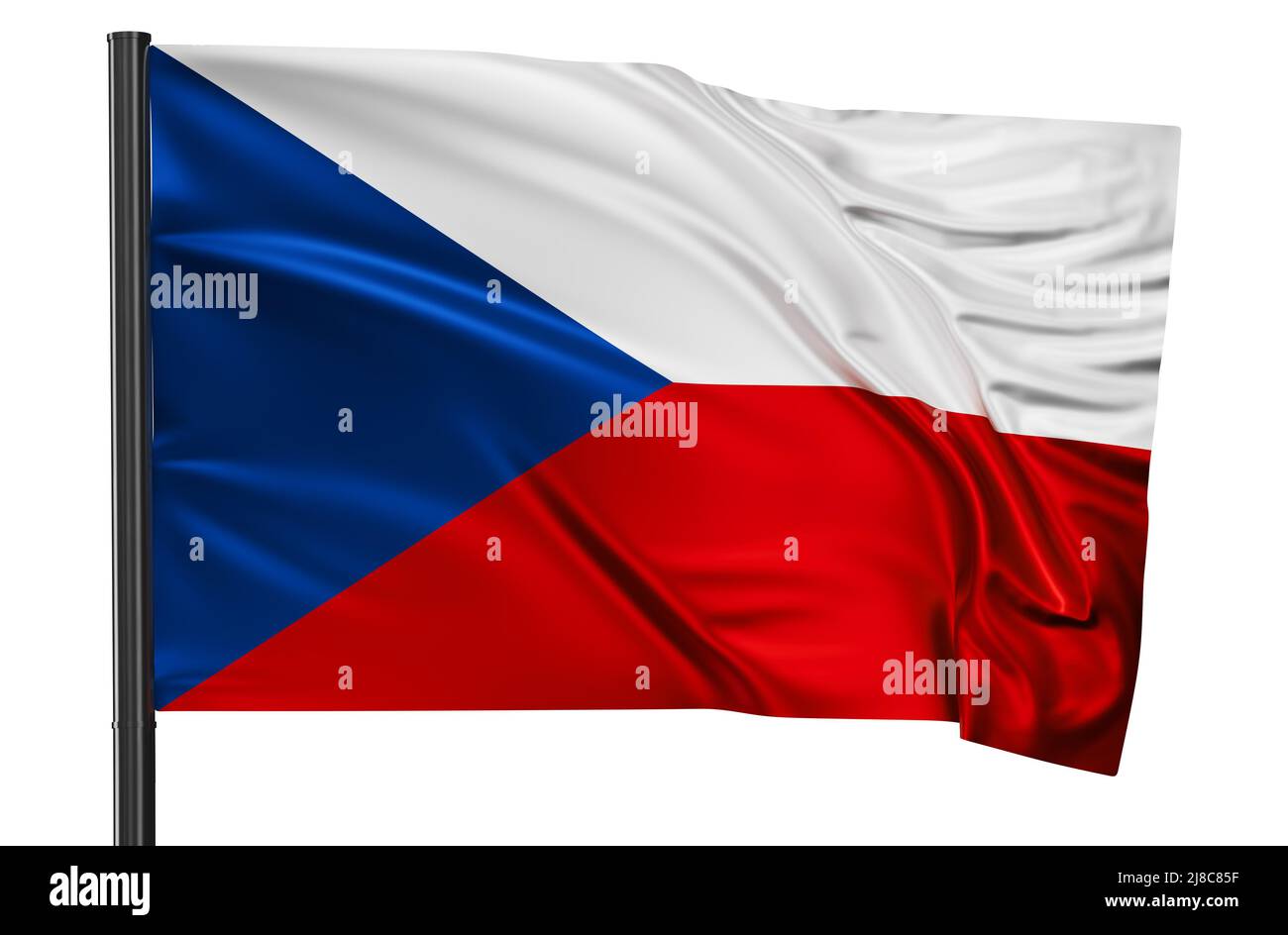 Czech Republic national flag waving in the wind. Isolated on white ...
