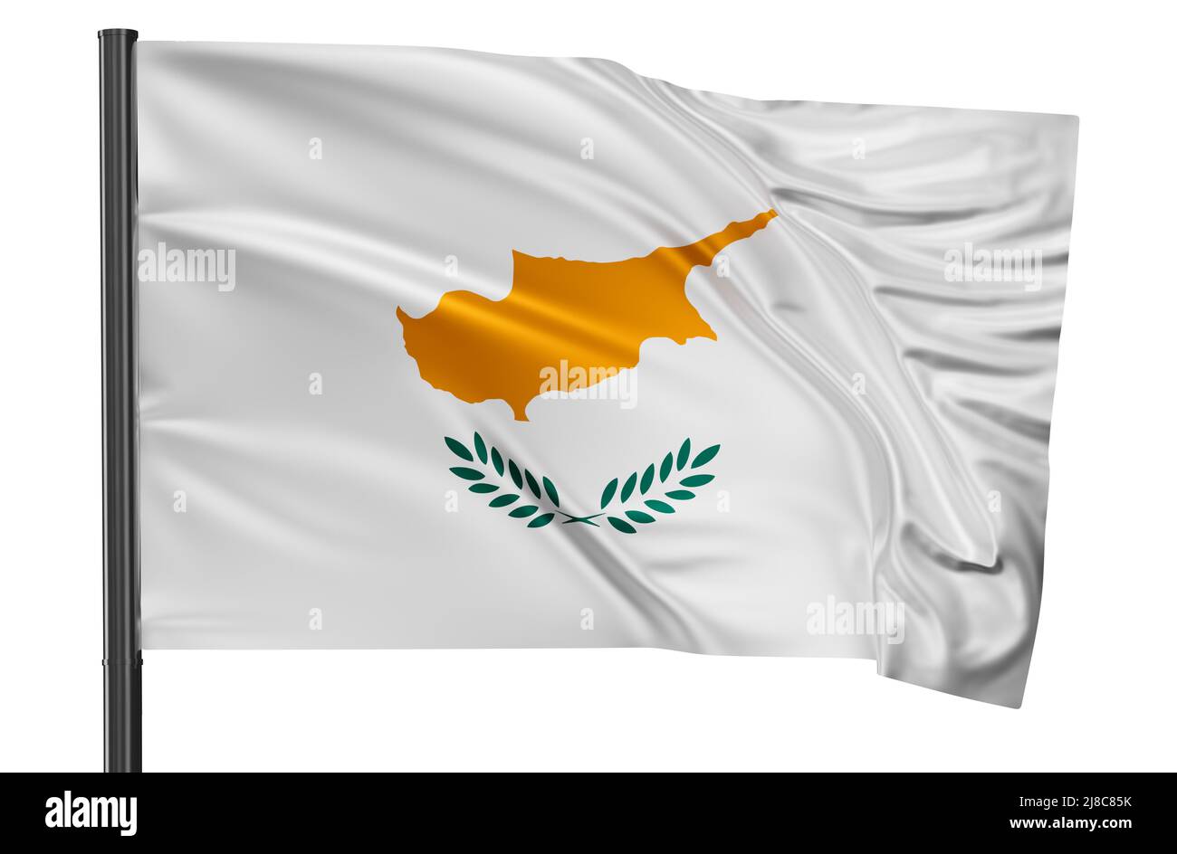Cyprus national flag waving in the wind. Isolated on white background ...