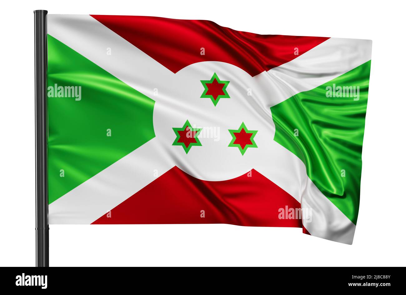 Burundi national flag waving in the wind. Isolated on white background ...