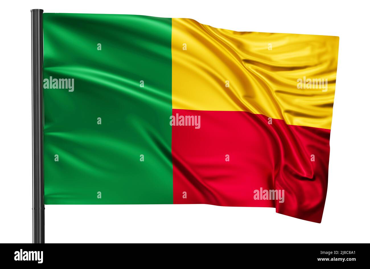 Benin national flag waving in the wind. Isolated on white background ...