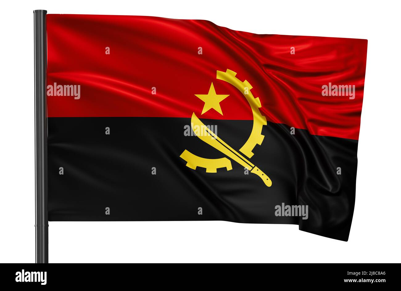 Angola national flag waving in the wind. Isolated on white background ...