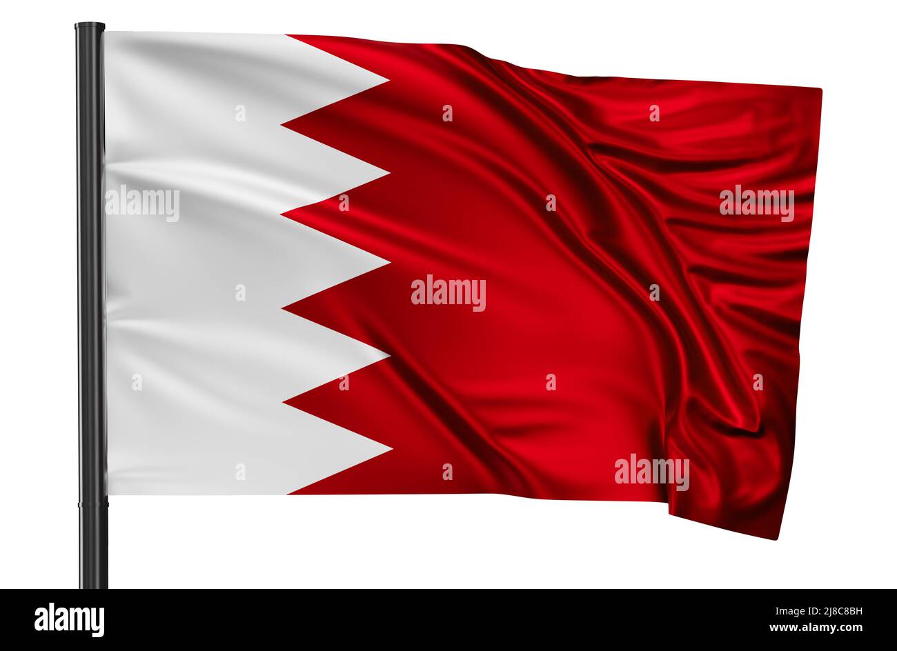 Bahrain national flag waving in the wind. Isolated on white background ...
