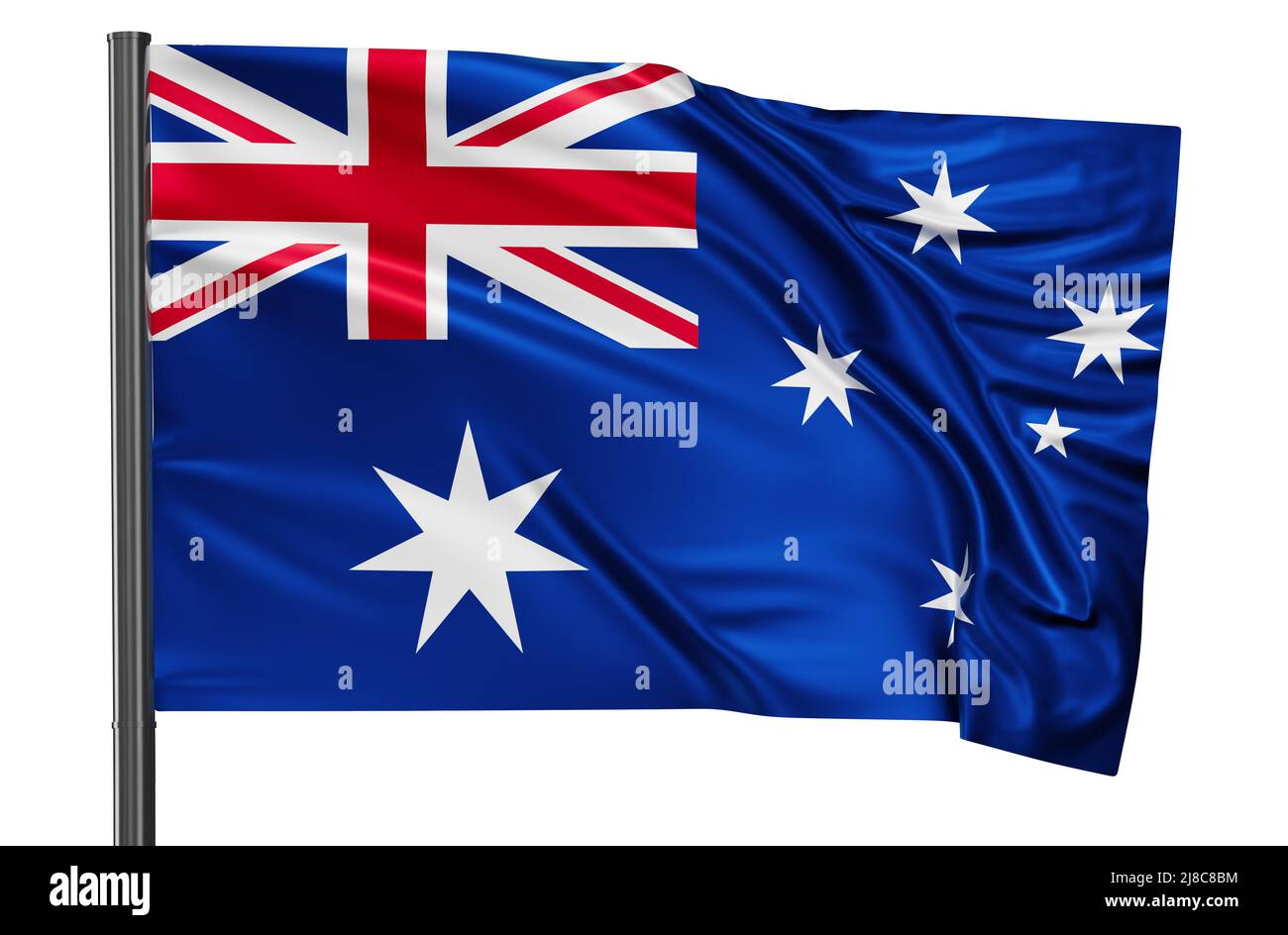 Australia national flag waving in the wind. Isolated on white ...