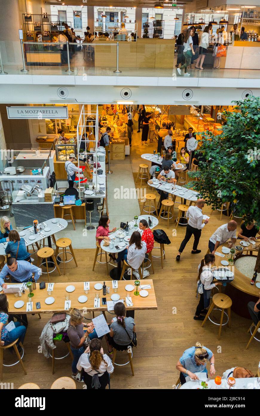 Paris, FRANCE, High Angle, Crowd People inside Italian Food Court ...