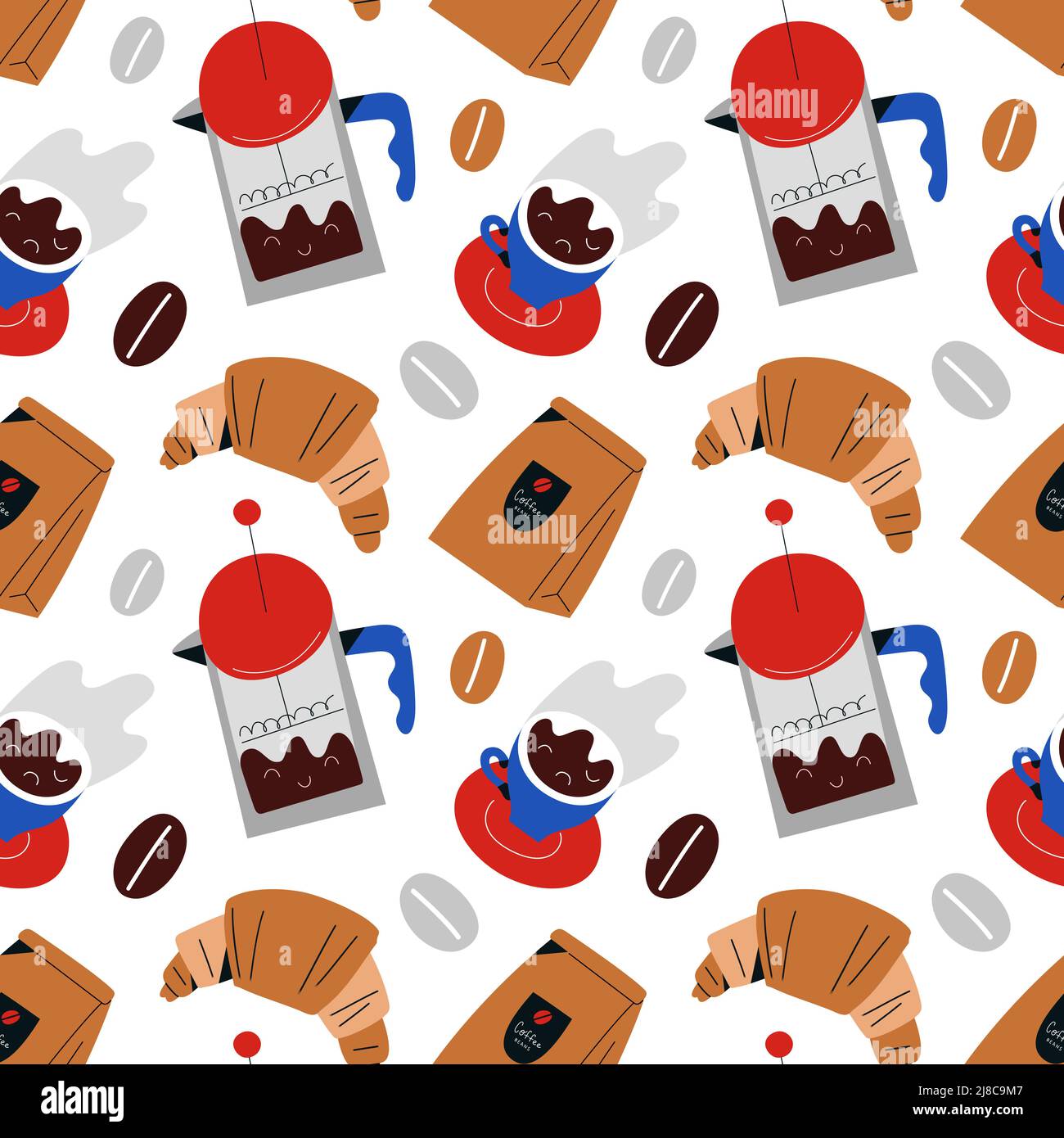 French press coffee croissant Stock Vector Images - Alamy