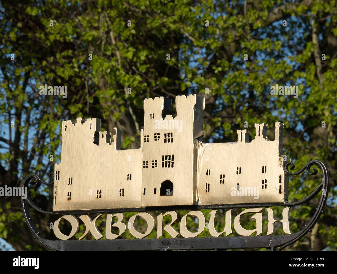 Village sign of Oxborough, Norfolk depicting Oxburgh Hall Stock Photo ...