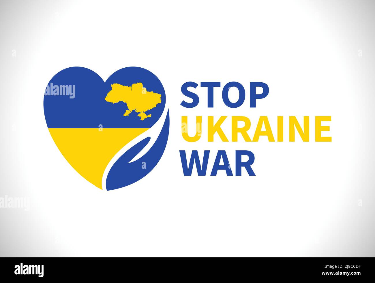 Ukraine flag heart, hand and map sign with stop ukraine war text Stock ...