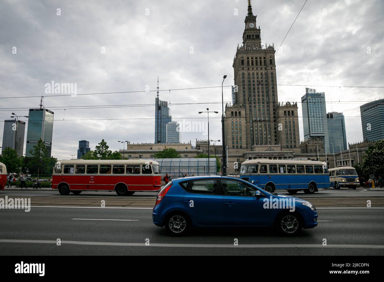 Retro buses ride in the city center during the "Long Night of Museums ...