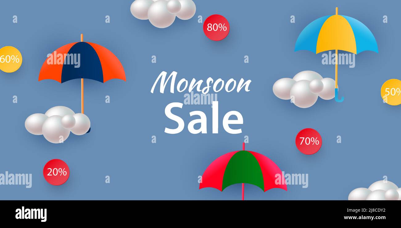 Poster template for Great Monsoon Sale design with colorful umbrellas ...