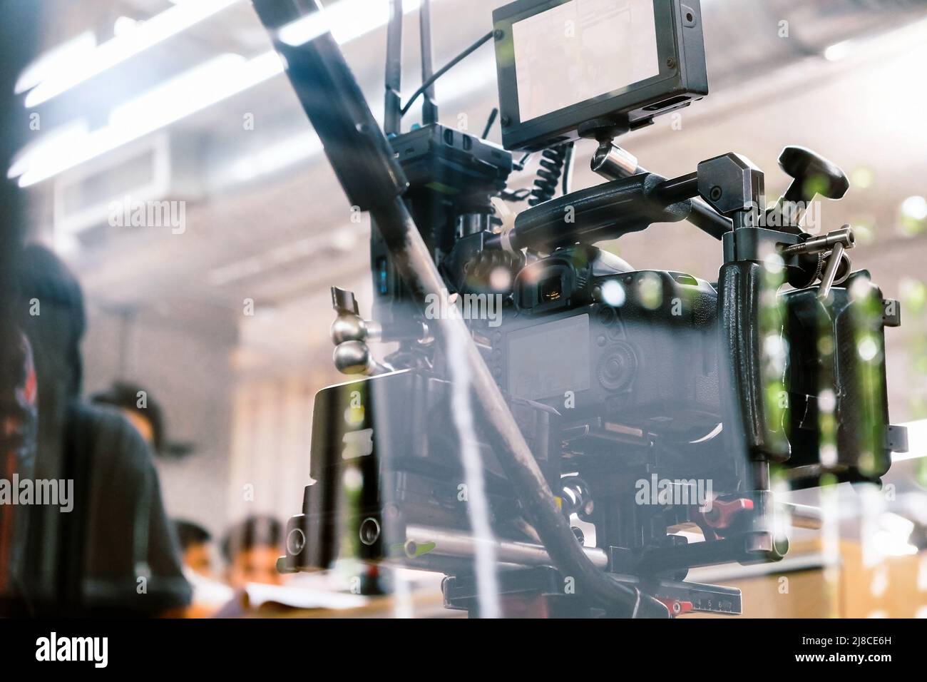 Cinema Camera on Film Set, Behind the scenes background, film crew ...