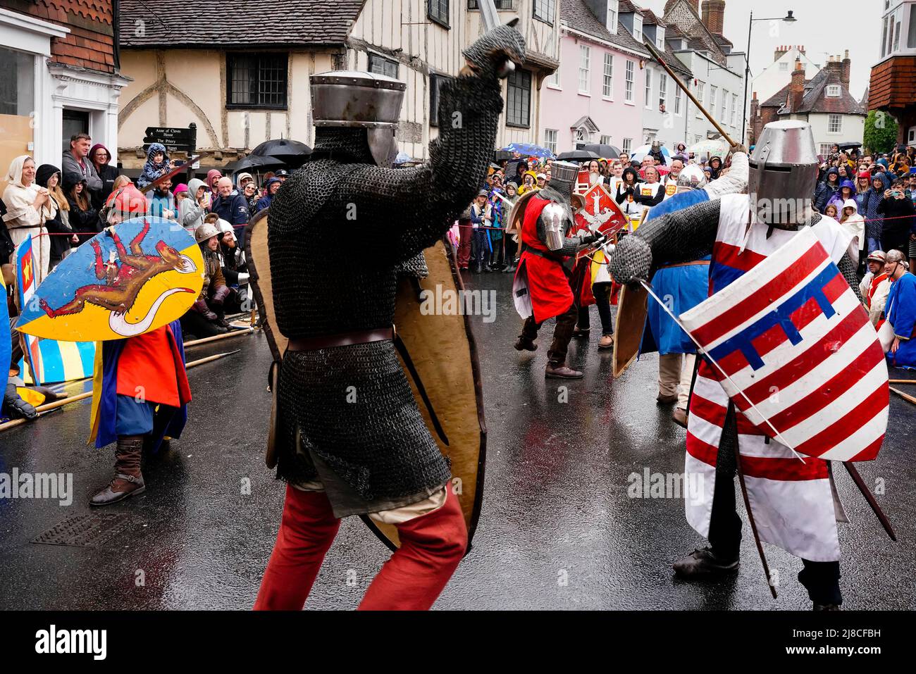 Lewes, UK. 15th May 2022. People in medieval costume re-enact the ...