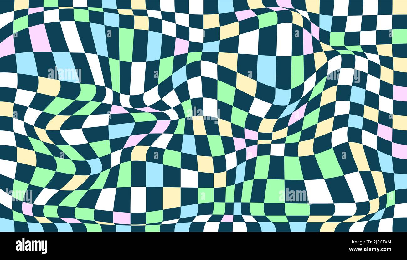 Checkered background with distorted squares. Abstract banner with distortion. Chess pattern ...