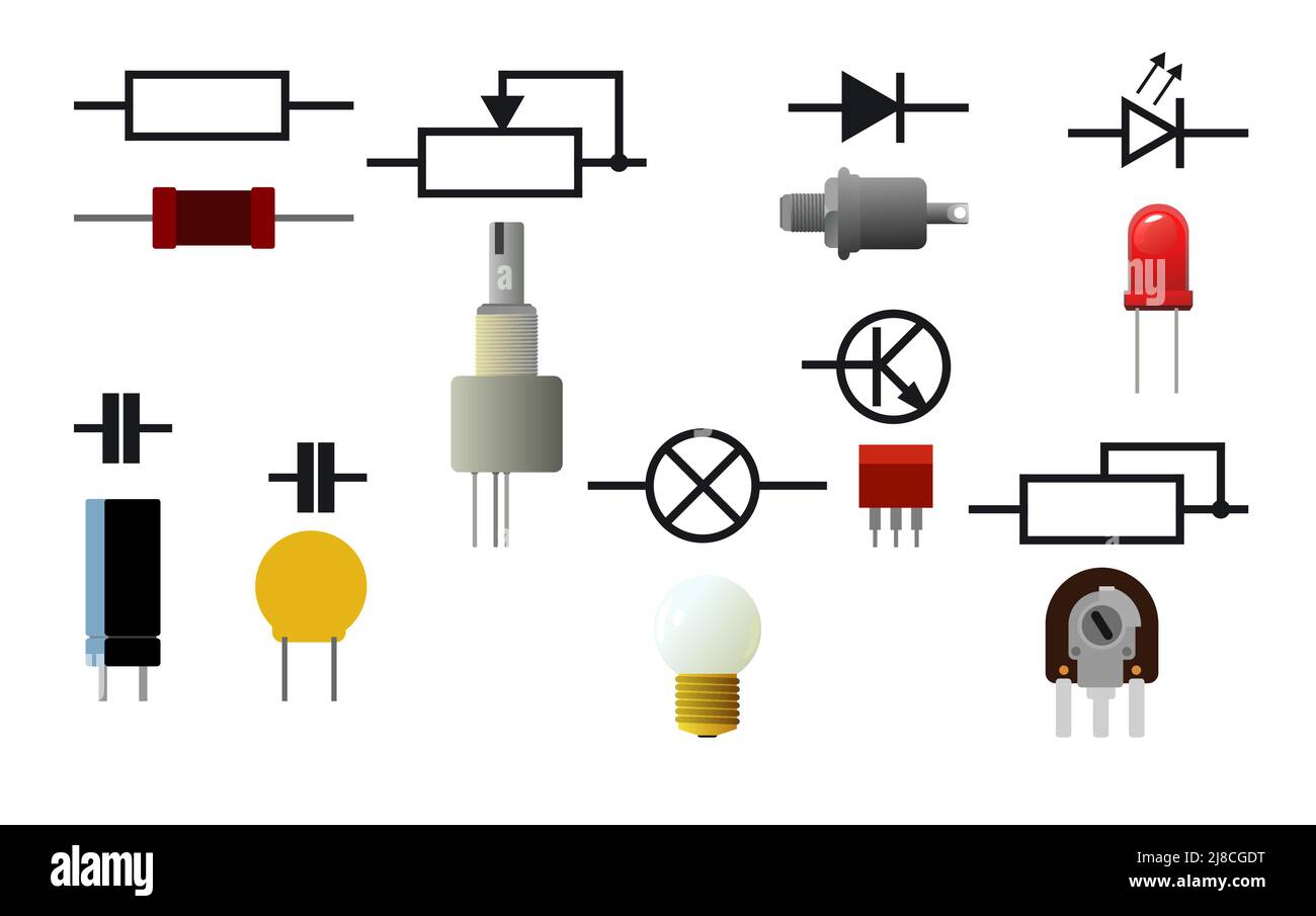 Set of Radio component. Radio electronic circuit. Resistor, transistor ...