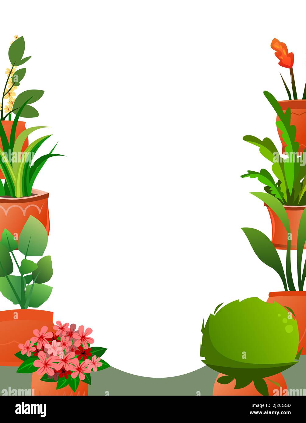 Indoor plants and flowers. Picture frame. In ceramic pots. Homemade ...