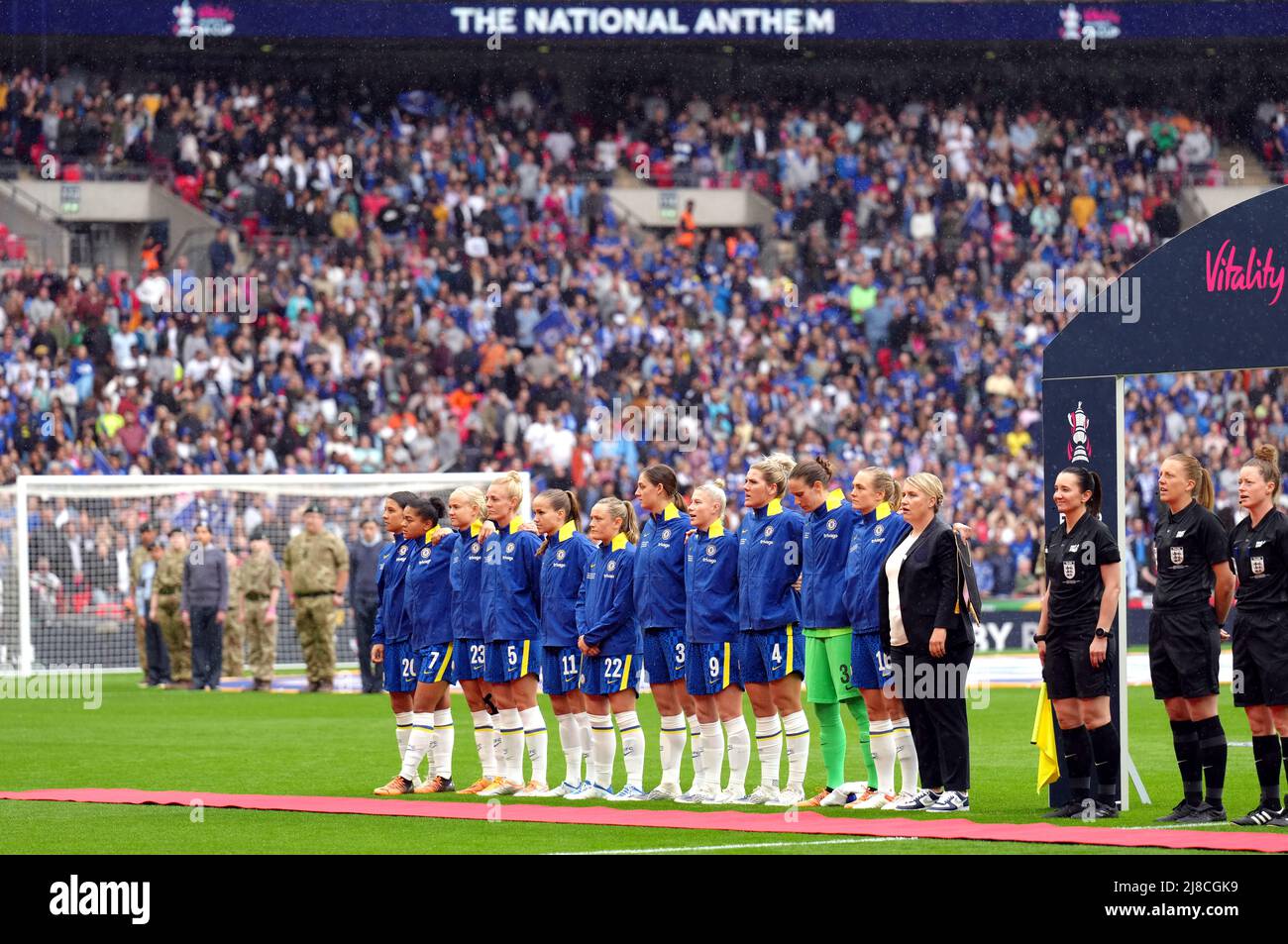 Chelsea players and manager Emma Hayes (right) during the national ...