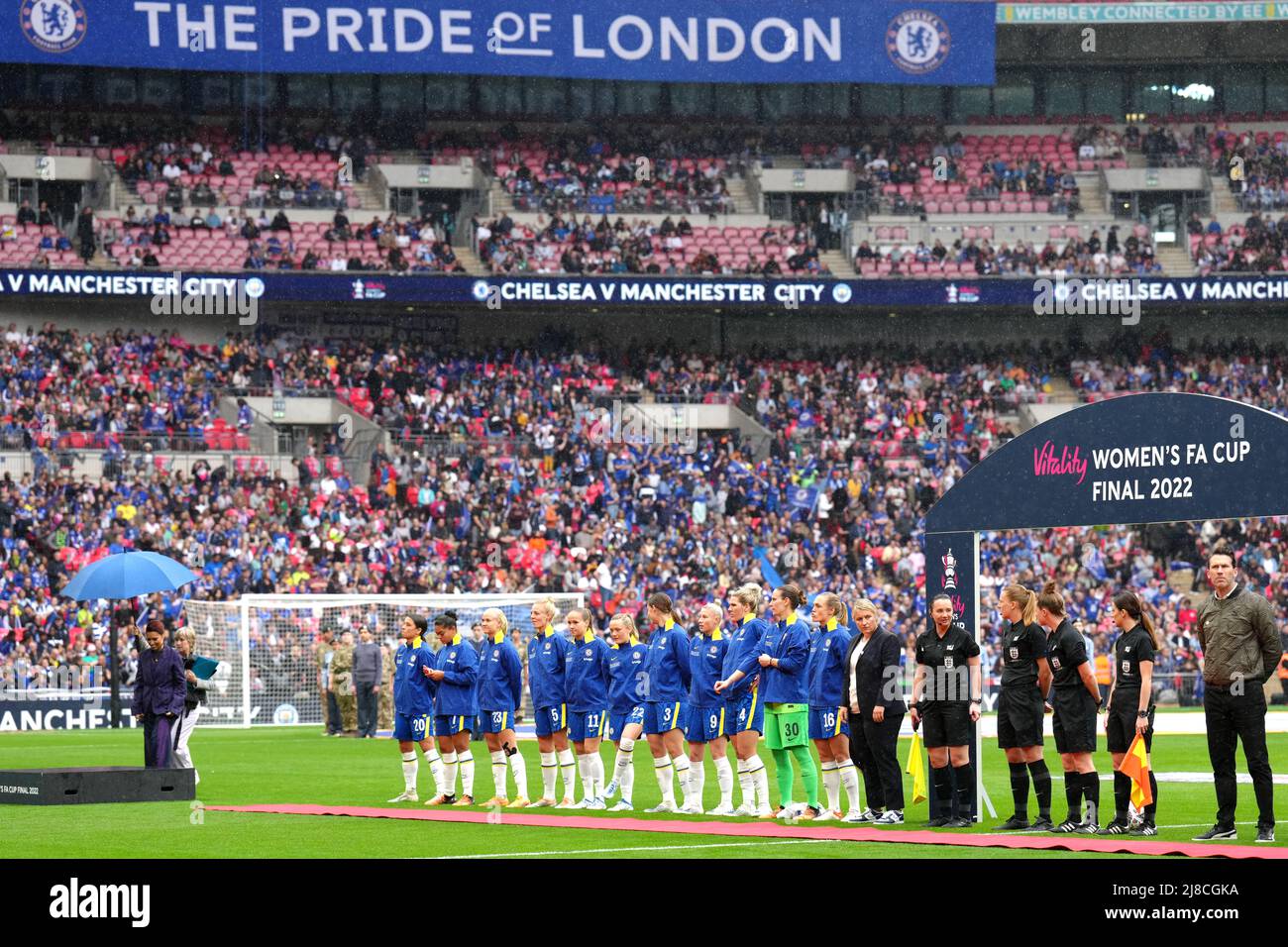 Chelsea players and manager Emma Hayes (right) during the national ...