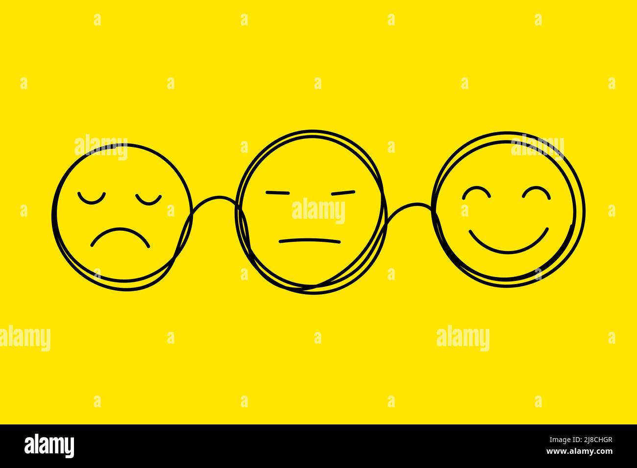 Different feedback, sad and happy faces. Simple vector hand drawn icon ...