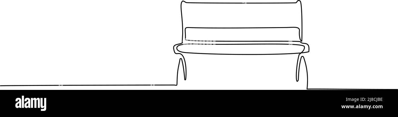 Bench in park near tree and lantern. Continuous One line minimalism ...