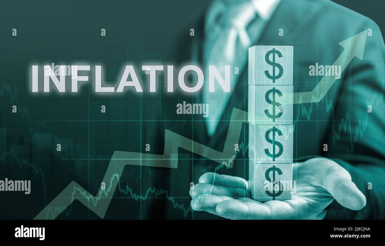 man person hold showing growth inflation charts and dollar sign. Dollar ...