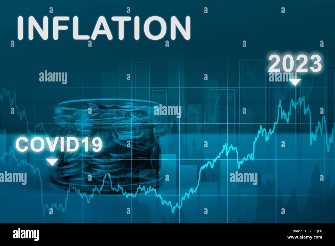 inflation 2022 2023 on dark blue background. economic crisis caused by ...