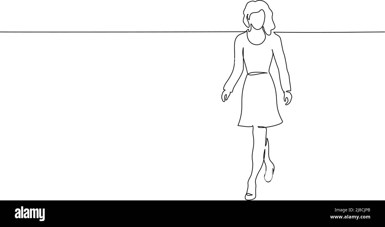 Continuous one line drawing. Walking woman. Vector illustration Stock ...