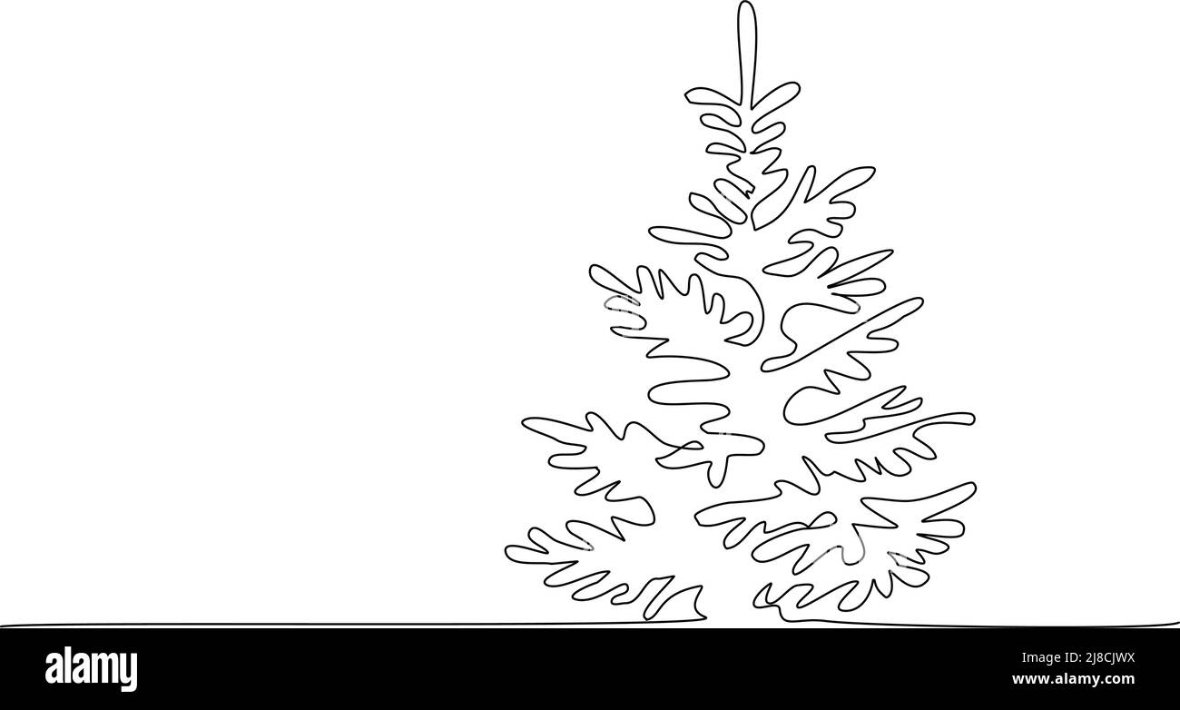 Pine fir trees in a forest. Continuous one line drawing. Vector ...