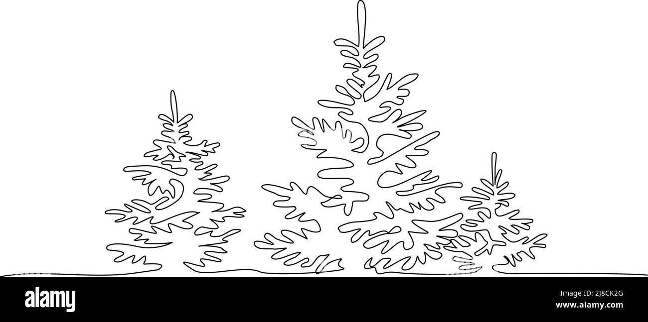Pine fir trees in a forest. Continuous one line drawing. Vector ...