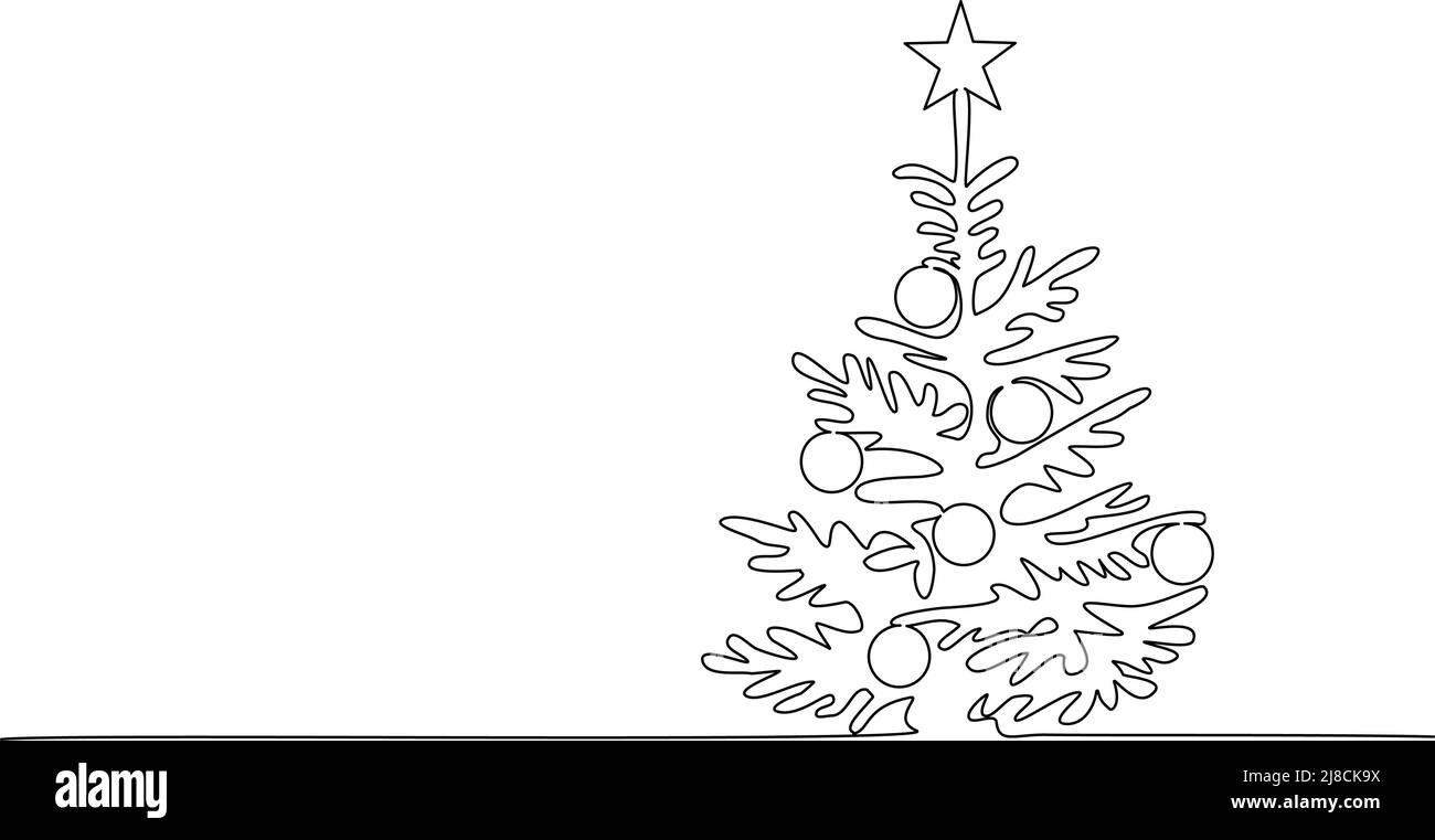 Christmas pine fir tree. Continuous one line drawing. Vector ...