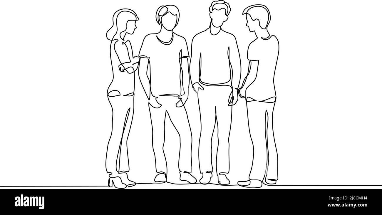 Continuous one line drawing. Group of teenager speaking. Vector ...