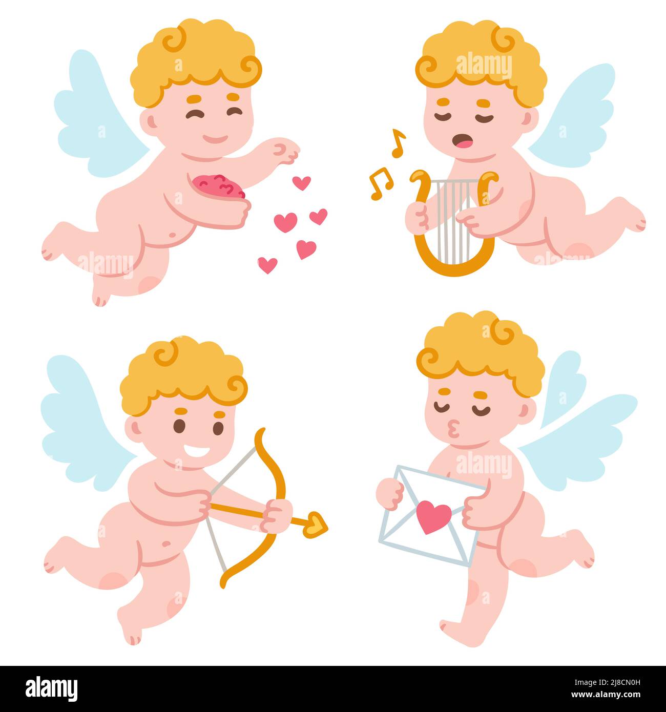 Cute cartoon Valentines Day cupid set. Adorable little cherubs with bow ...