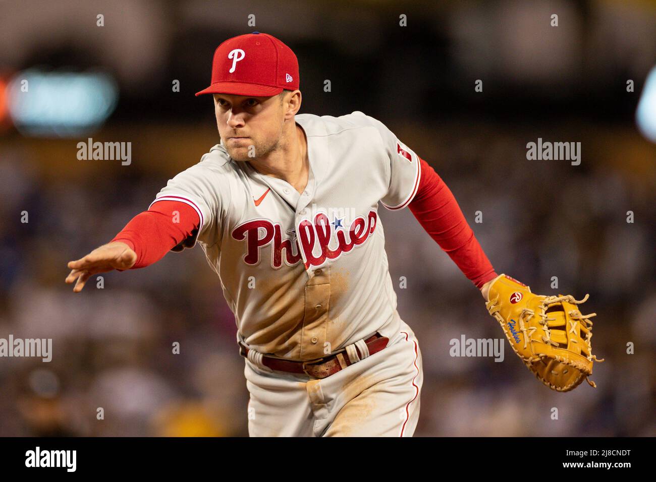 Philadelphia Phillies first baseman Rhys Hoskins (17) makes a defensive ...